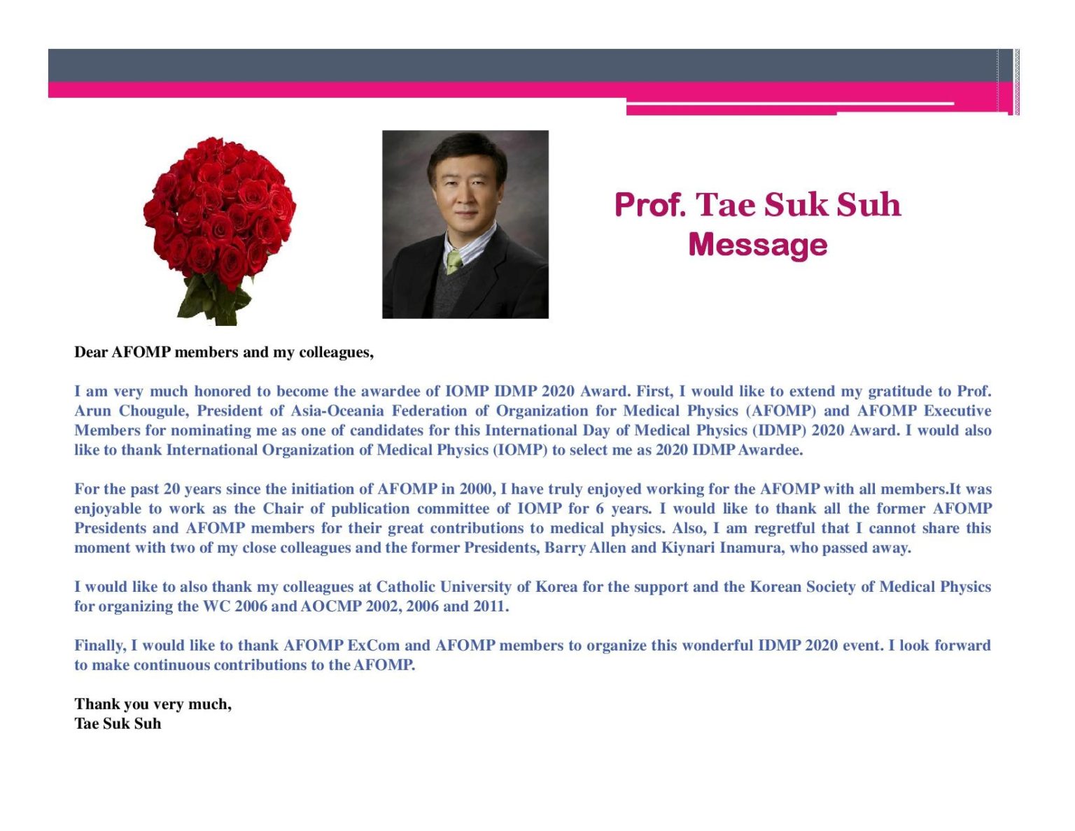 Prof. Tae Suk Suh awarded with prestigious IOMP IDMP 2020 award ...
