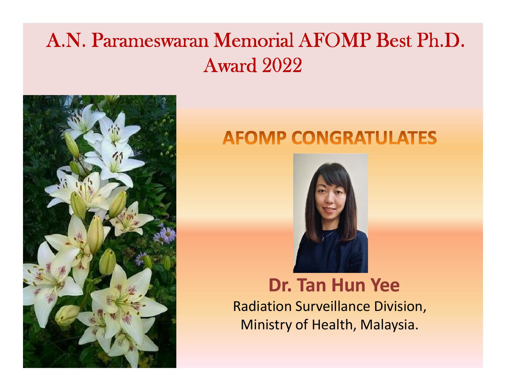 Congratulations ! CVS ANP-AFOMP Best PhD Award for 2022 conferred on Dr ...