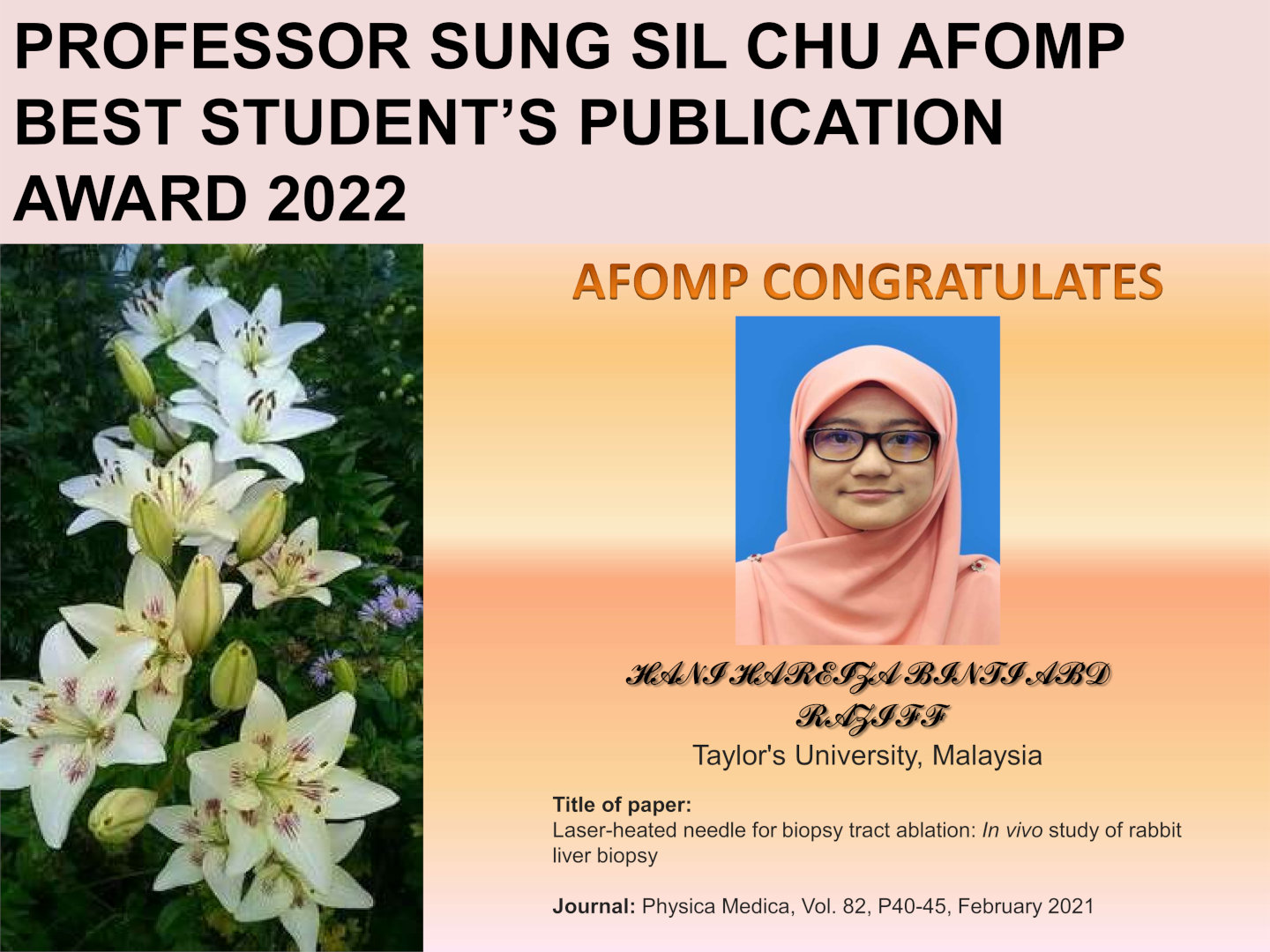 AFOMP congratulates Ms. Hani Hareiza Binti Abd Raziff on being awarded ...
